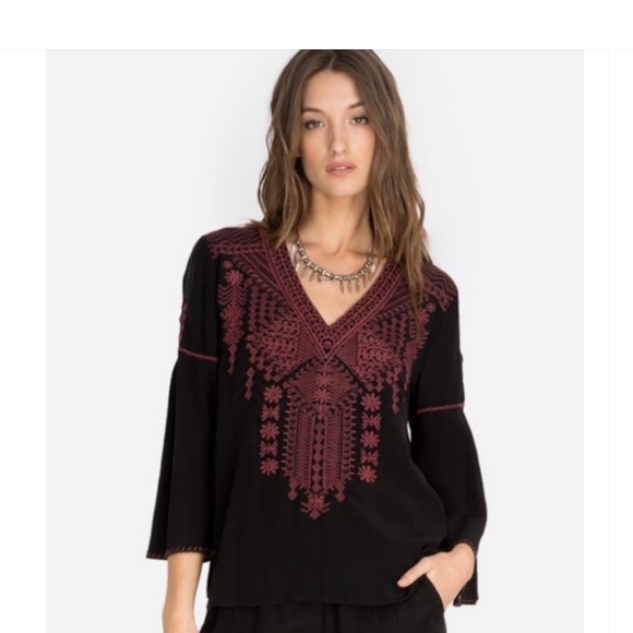 Johnny Was | Tops | Johnny Was Embroidered Crepe De Chine Black Top ...